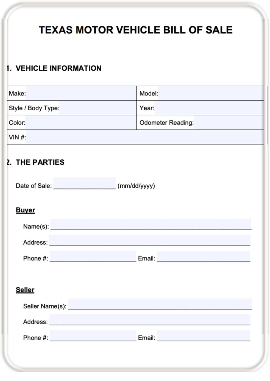 Bill of Sale Texas For Car, Vehicle [Edit & Printable] PDF