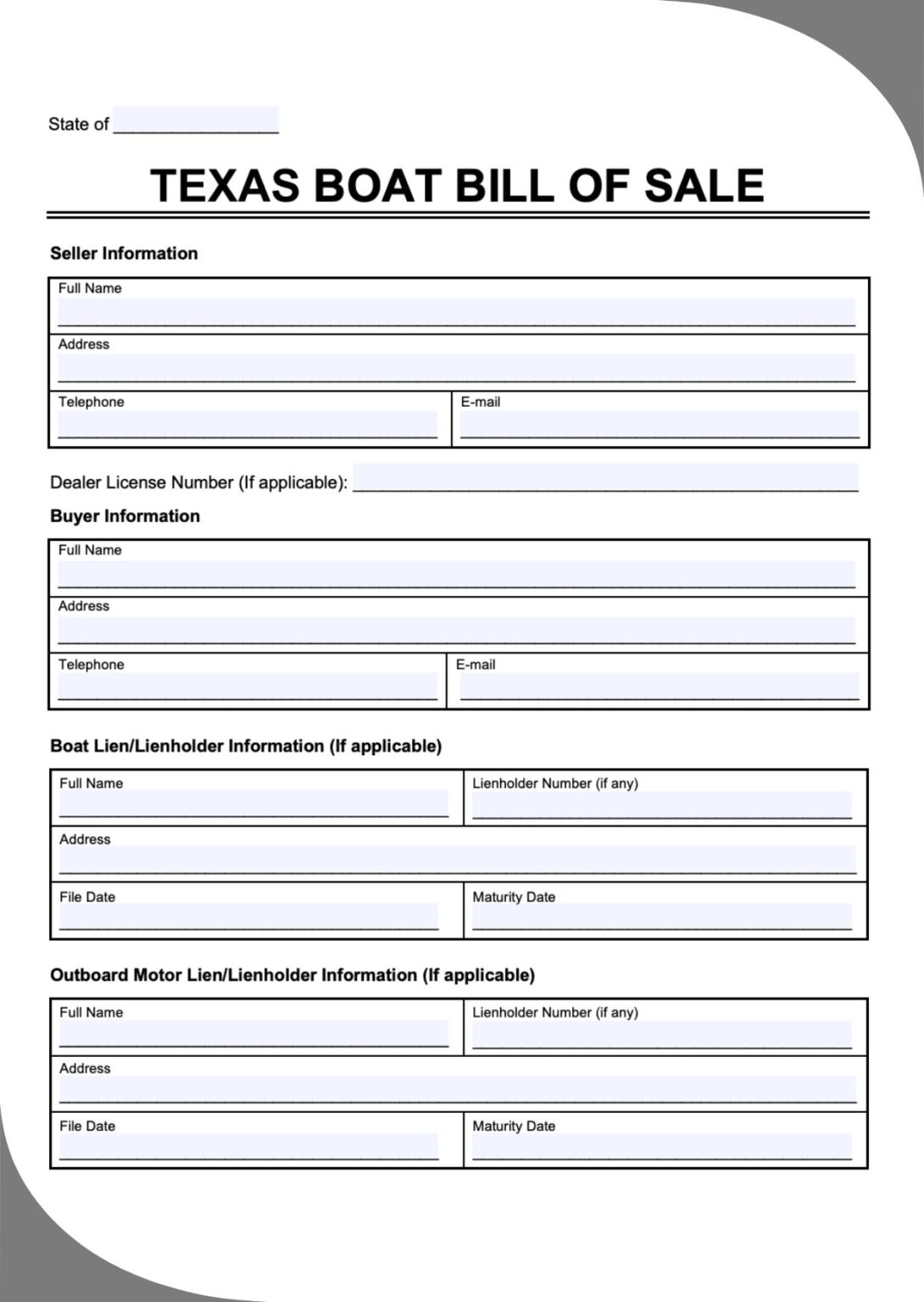 Free Texas Boat Bill of Sale [Printable Templates, PDF] - Bill of Sale ...