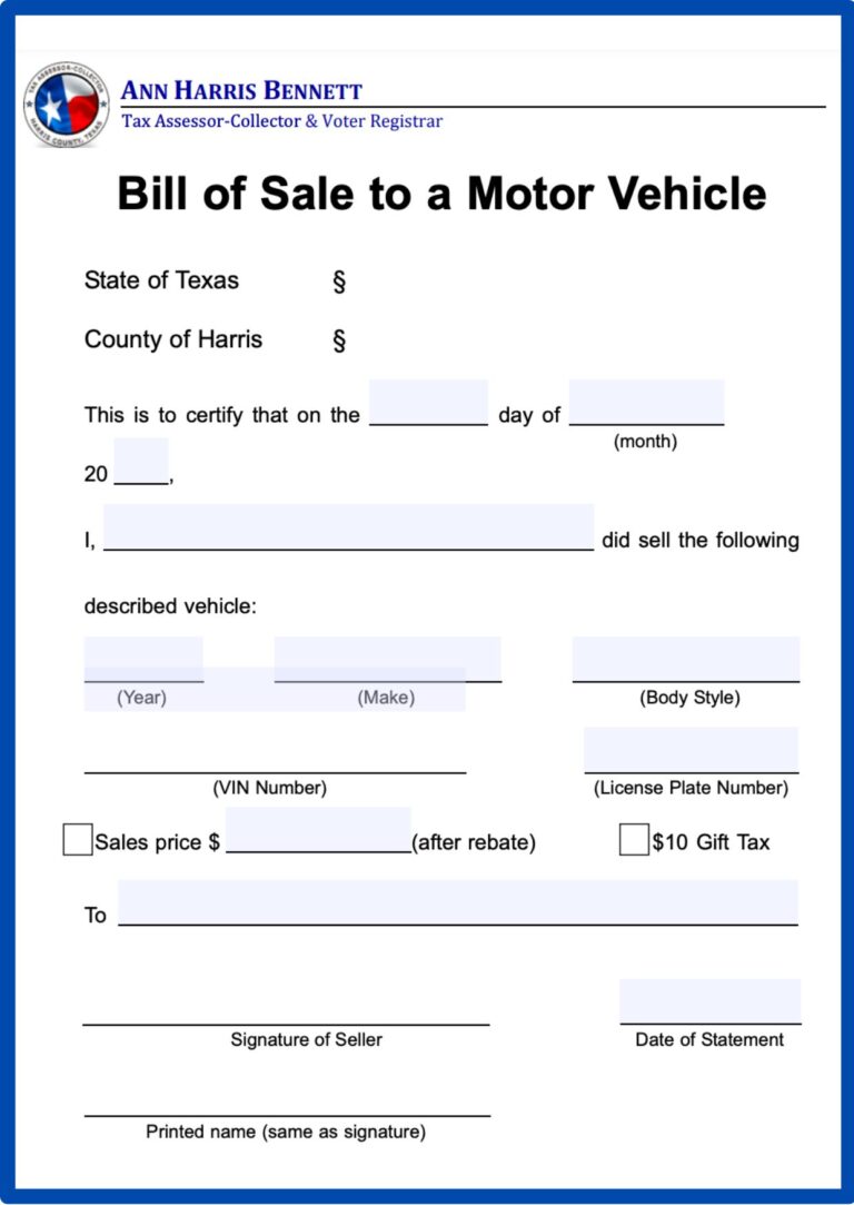 Free Vehicle Bill of Sale Texas [Form, Templates, PDF] - Bill of Sale ...