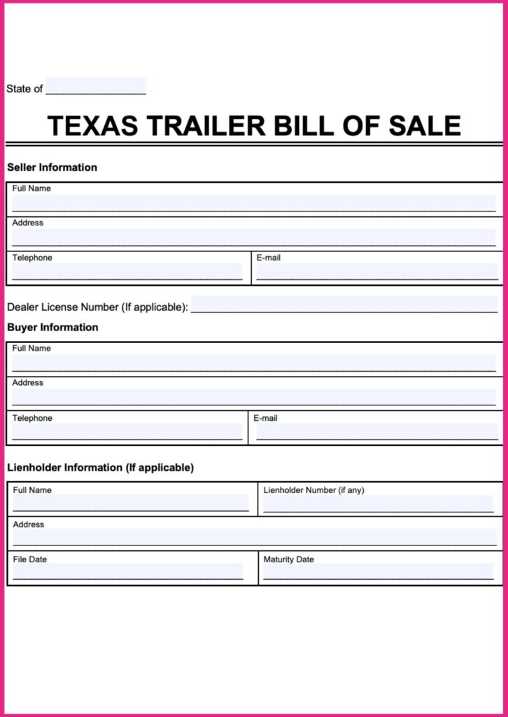 Bill of Sale Texas For Car, Vehicle [Edit & Printable] PDF